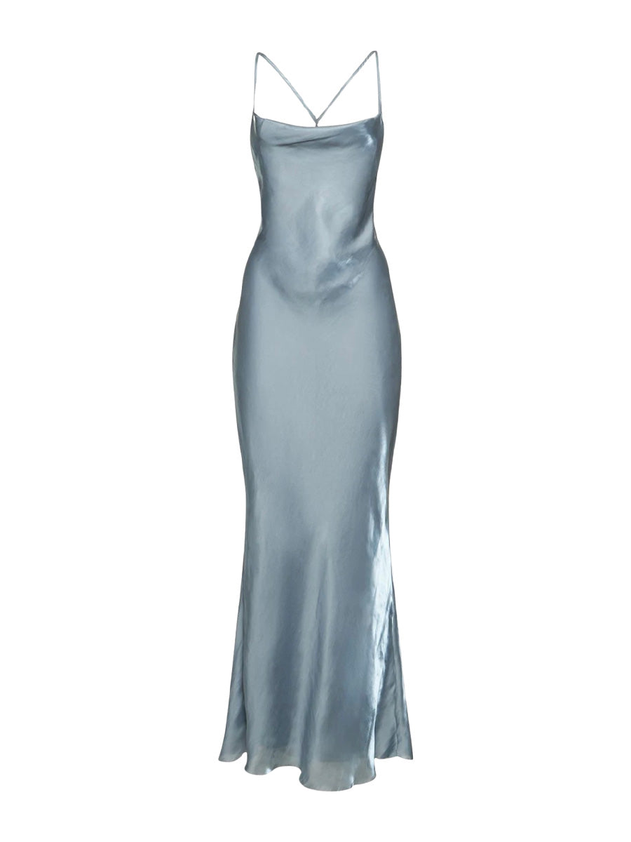 Rent Bec & Bridge Steele Blue Indra Satin Maxi Dress | Rites Rental