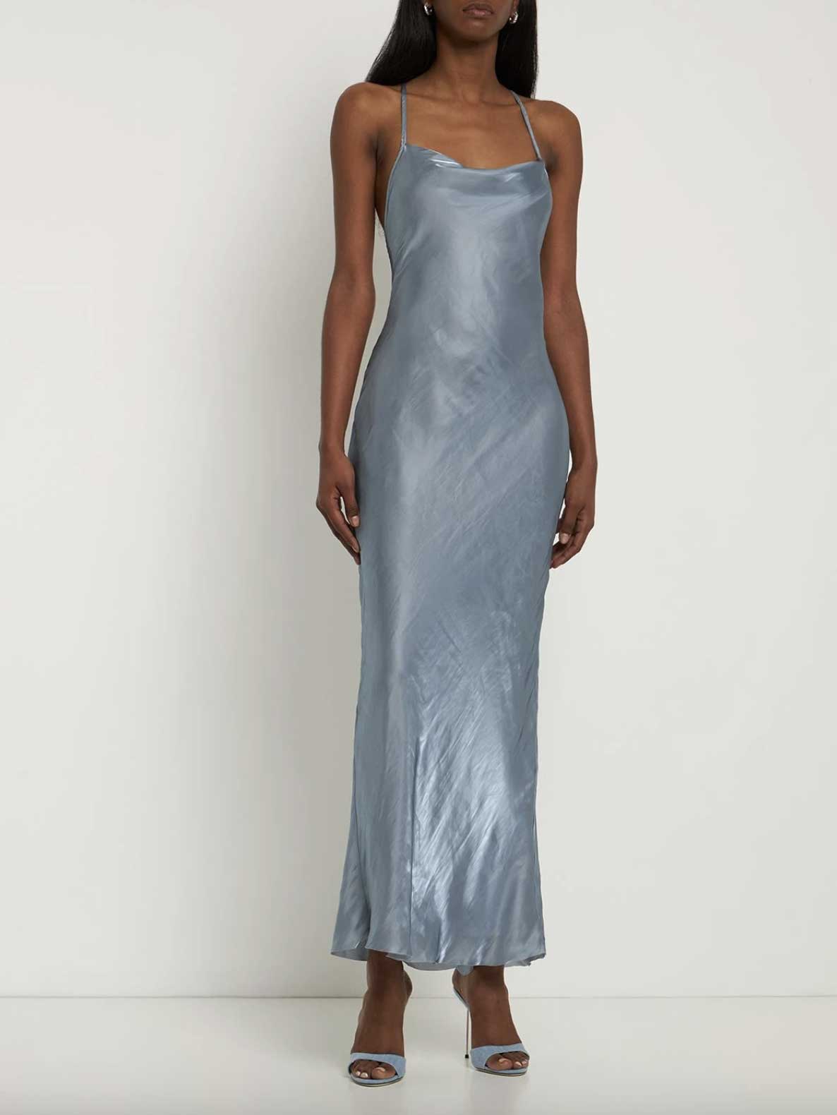 Rent Bec & Bridge Steele Blue Indra Satin Maxi Dress | Rites Rental