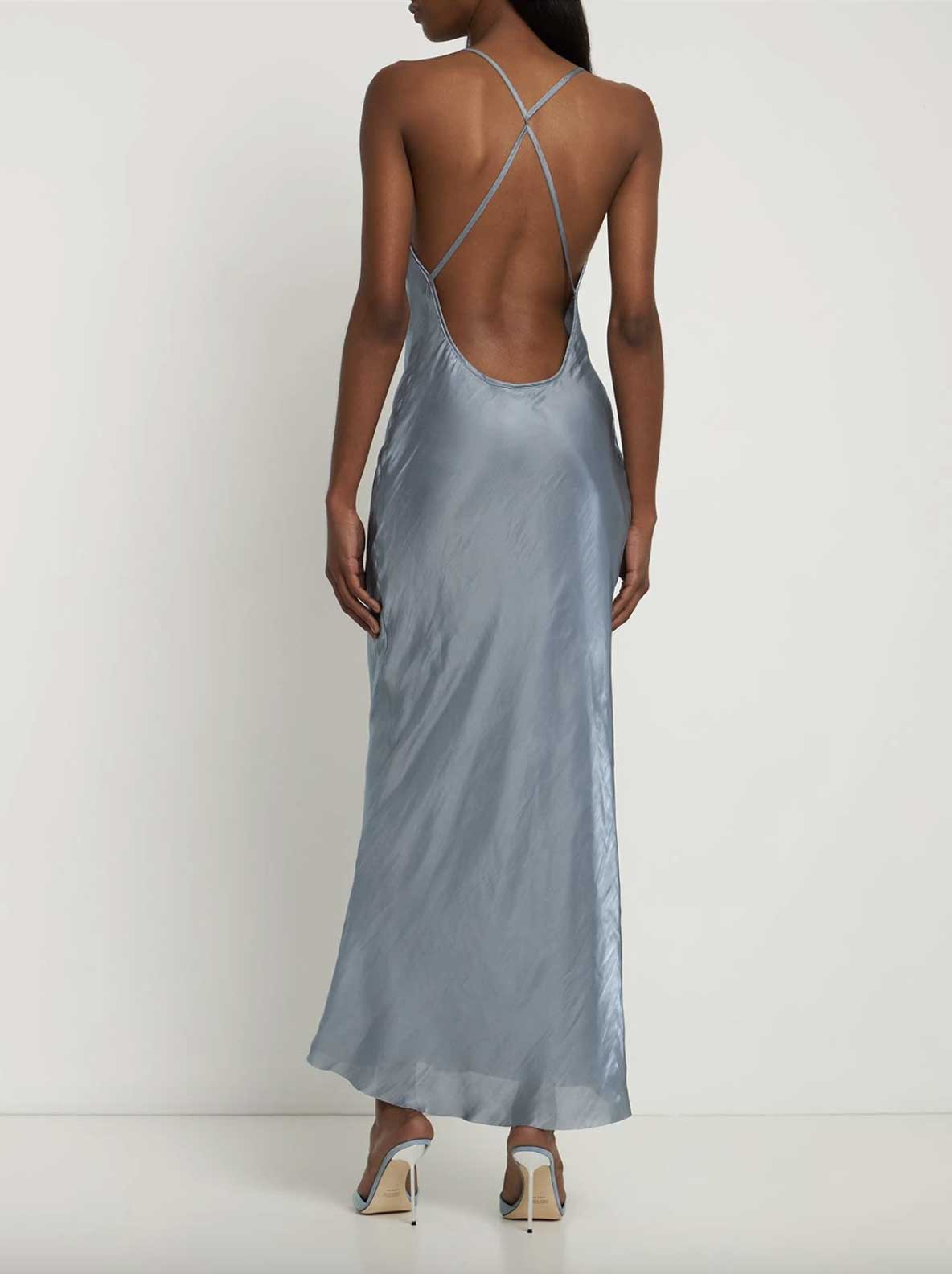 Rent Bec & Bridge Steele Blue Indra Satin Maxi Dress | Rites Rental