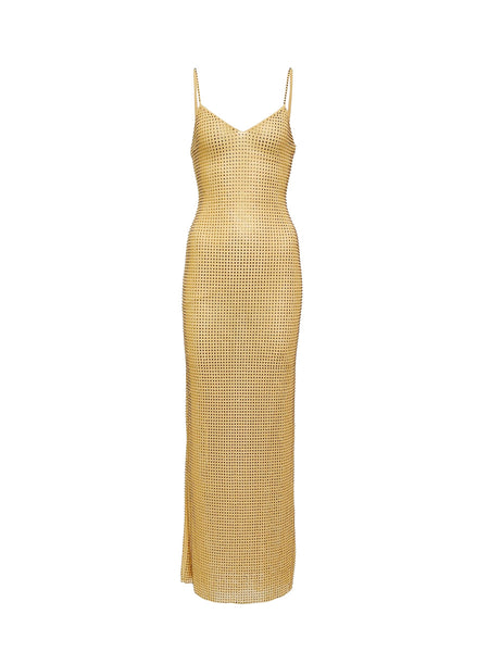 Rent Self Portrait Yellow Rhinestone Mesh Maxi Dress | Rites London